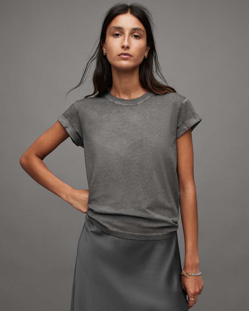 Anna Crew Neck Short Sleeve T-Shirt Washed Grey | ALLSAINTS